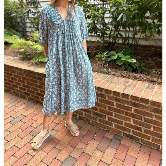 DOLMA | Dresses | New Dolma Cotton Floral Maxi Dress In Teal | Poshmark